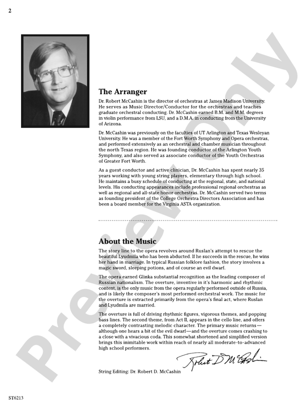 Overture to Ruslan and Lyudmila: String Orchestra Conductor Score & Parts: Mikhail Ivanovich ...