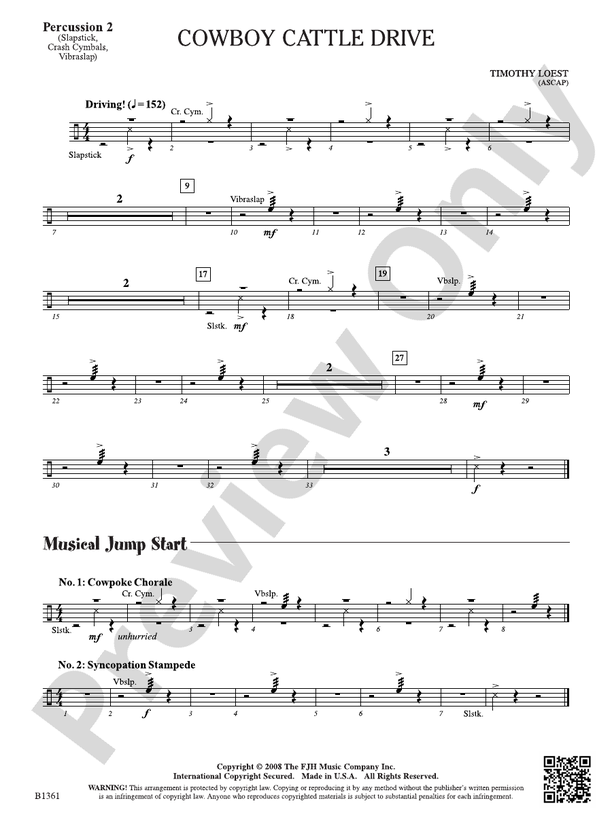 Cowboy Cattle Drive: Percussion 2: Percussion 2 Part: Timothy Loest ...