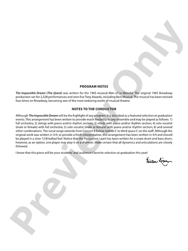 The Impossible Dream (from Man of La Mancha): Score: Full Orchestra Score - Digital Sheet Music ...