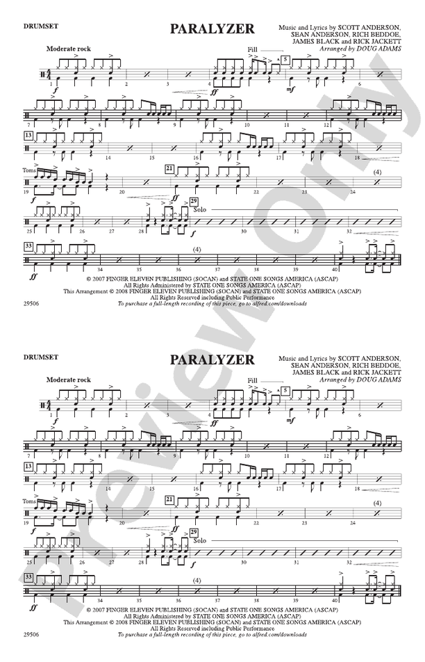 Paralyzer: Drumset: Drumset Part - Digital Sheet Music Download