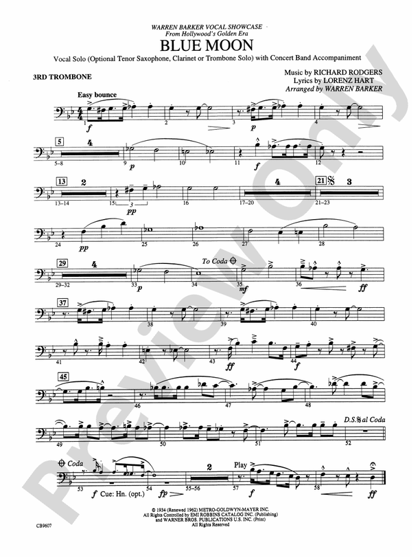 Blue Moon: 3rd Trombone: 3rd Trombone Part - Digital Sheet Music Download
