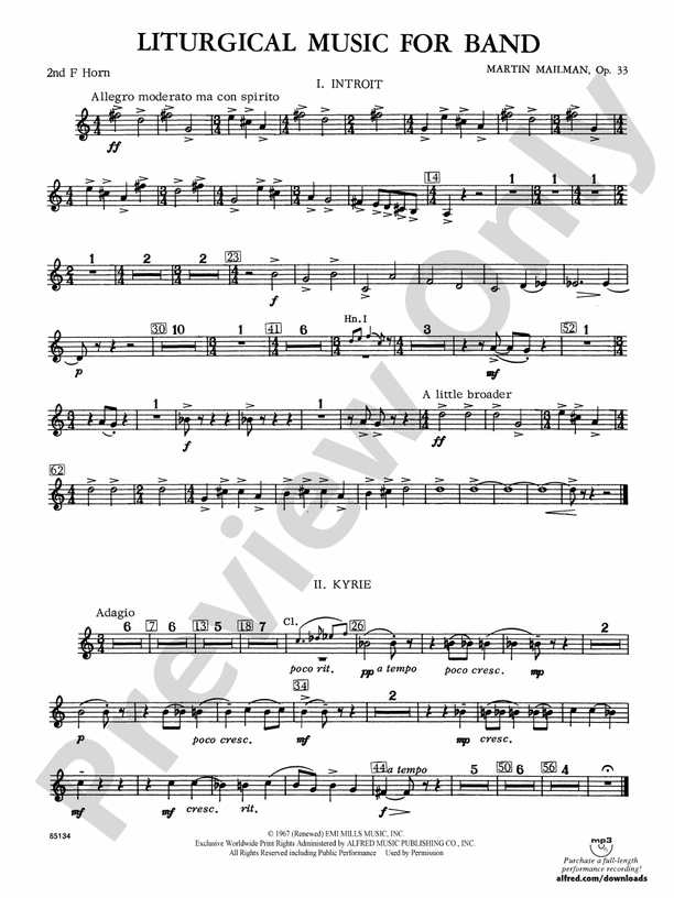 Liturgical Music for Band, Op. 33: 2nd F Horn: 2nd F Horn Part ...