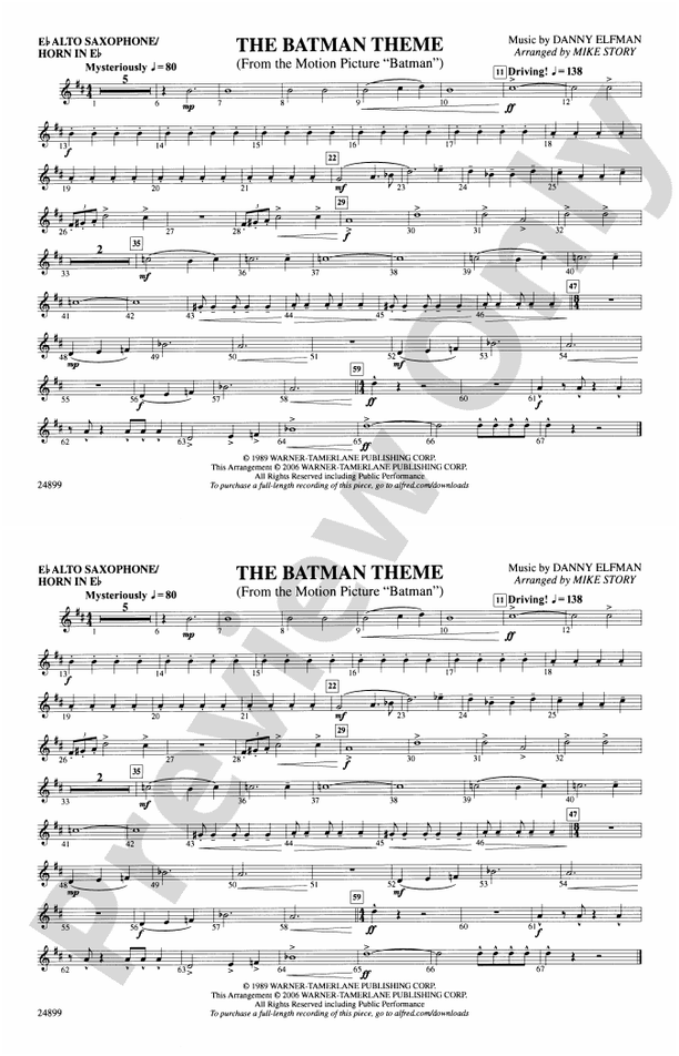 The Batman Theme (from Batman): E-flat Alto Saxophone: E-flat Alto Saxophone Part - Digital ...