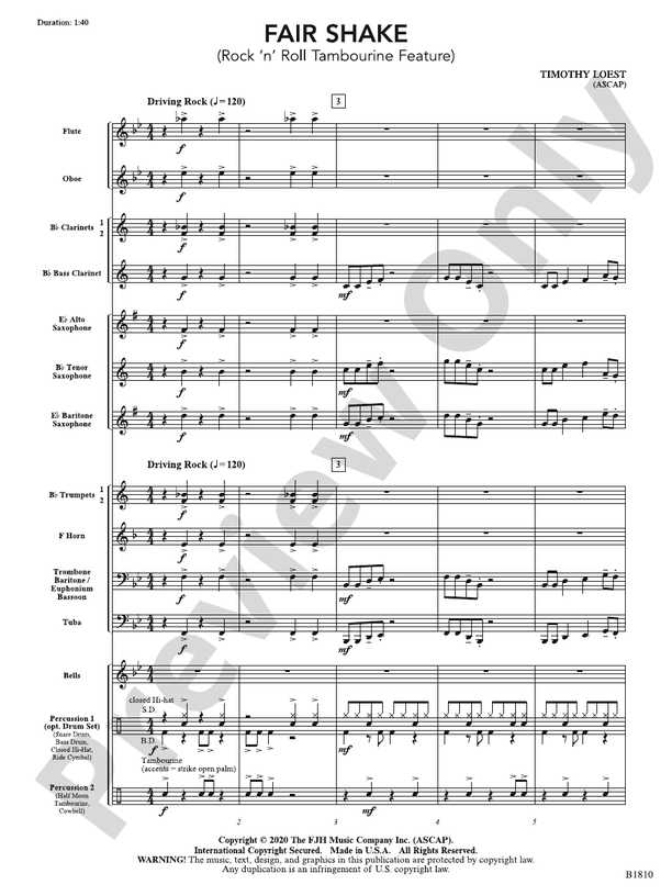 Fair Shake (Rock 'n' Roll Tambourine Feature): Score: Concert Band ...
