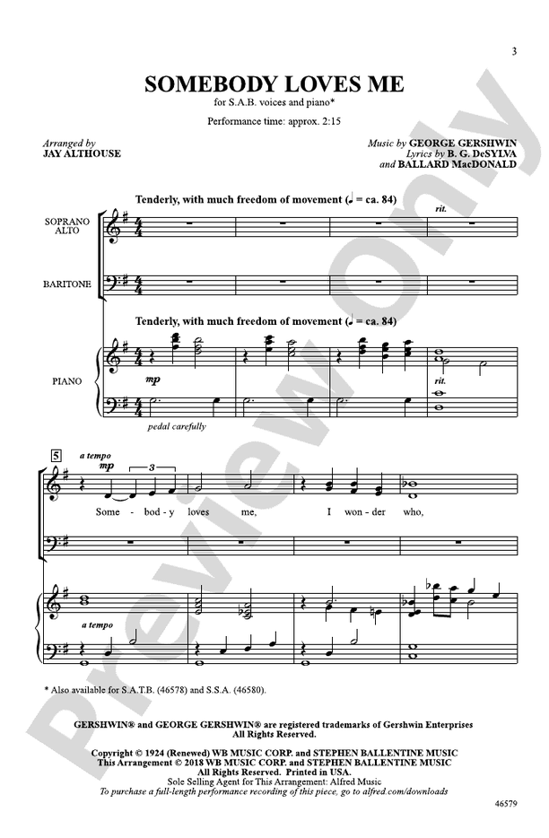 Somebody Loves Me: SAB Choral Octavo: George Gershwin - Digital Sheet ...
