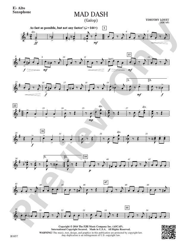 Mad Dash: E-flat Alto Saxophone: E-flat Alto Saxophone Part: Timothy ...