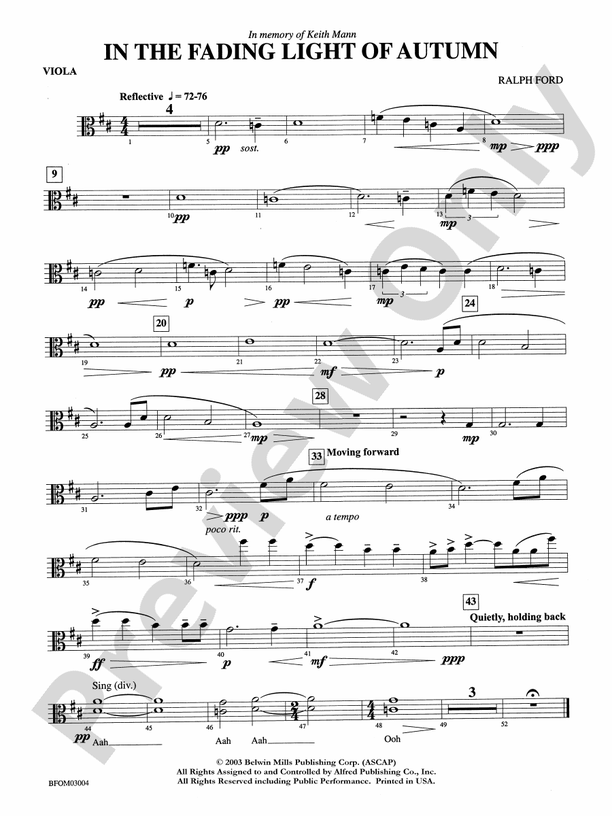 In the Fading Light of Autumn: Viola: Viola Part - Digital Sheet Music ...