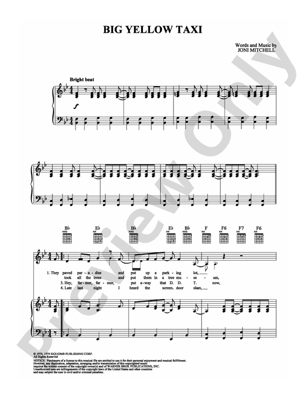 Big Yellow Taxi: Piano/Vocal/Chords: Joni Mitchell - Digital Sheet ...