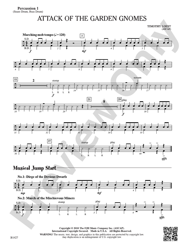 Attack of the Garden Gnomes: Percussion 1: Percussion 1 Part: Timothy ...