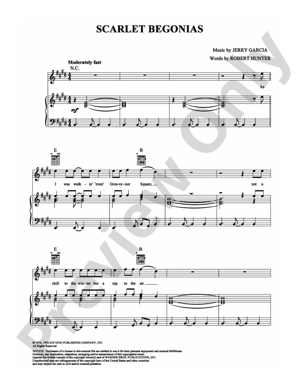 Scarlet Begonias: Piano/Vocal/Chords: Grateful Dead - Digital Sheet ...