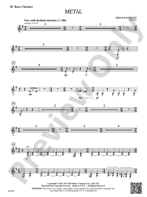 Metal: B-flat Bass Clarinet: B-flat Bass Clarinet Part: Brian Balmages - Digital Sheet Music ...