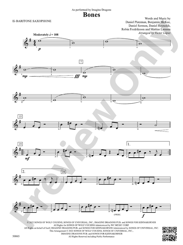 Bones E Flat Baritone Saxophone E Flat Baritone Saxophone Part