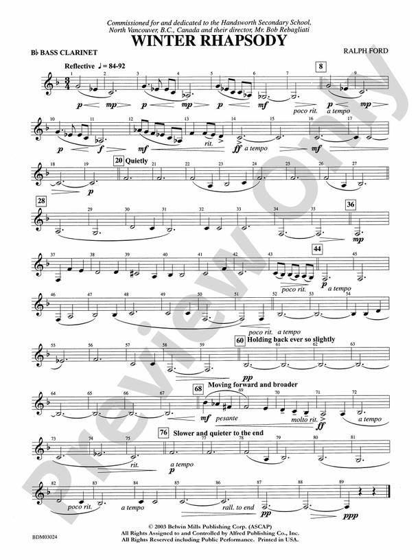 Winter Rhapsody: B-flat Bass Clarinet: B-flat Bass Clarinet Part ...