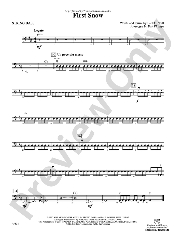 First Snow: String Bass: String Bass Part - Digital Sheet Music Download