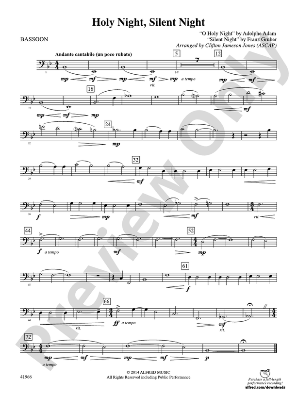 Holy Night, Silent Night: Bassoon: Bassoon Part - Digital Sheet Music ...