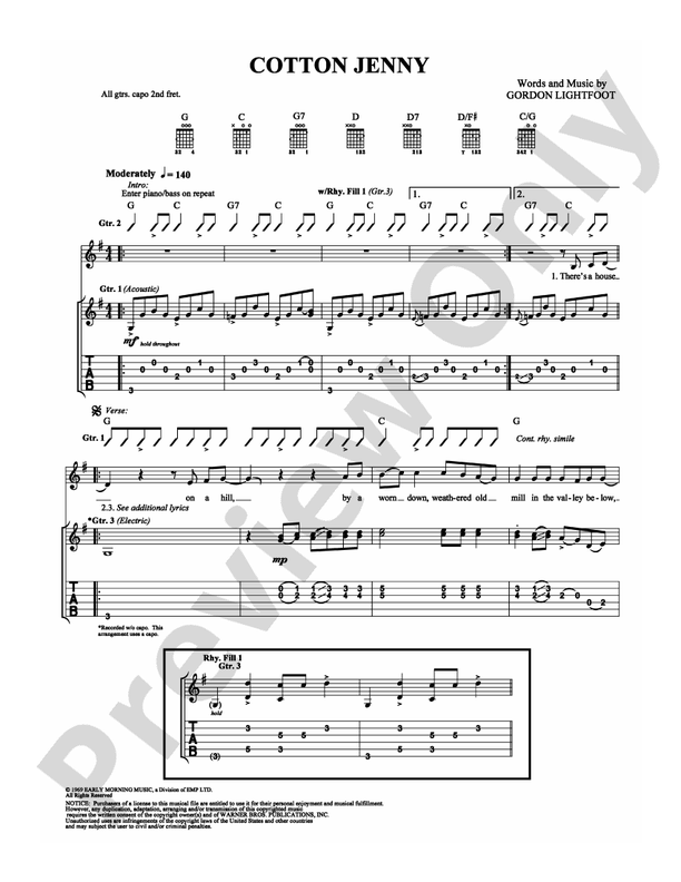 Cotton Jenny: Guitar TAB: Gordon Lightfoot - Digital Sheet Music Download
