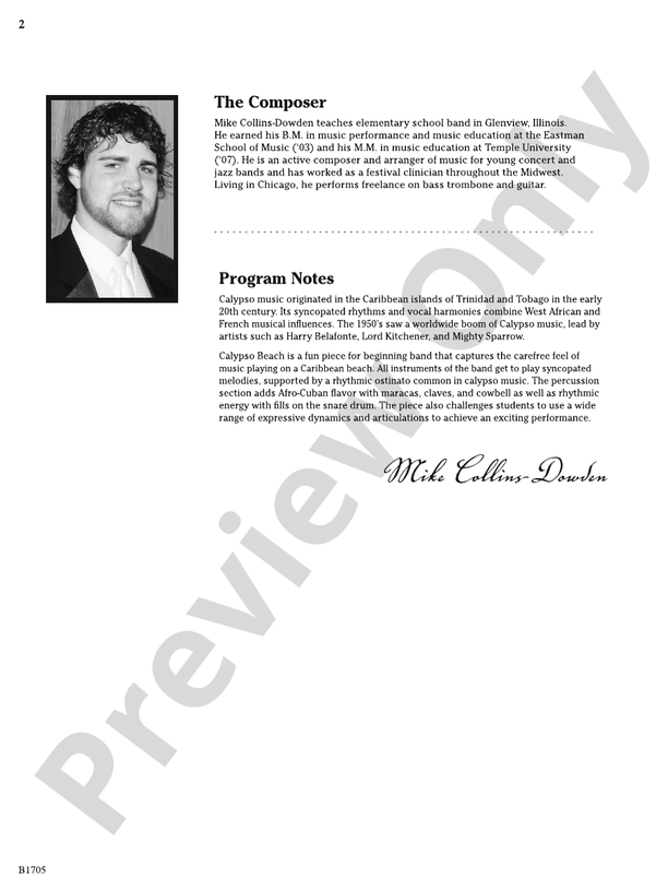 Calypso Beach: Score: Concert Band Score: Mike Collins-Dowden - Digital Sheet Music Download