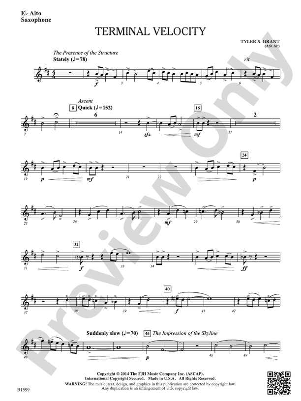 Terminal Velocity: E-flat Alto Saxophone: E-flat Alto Saxophone Part: Tyler S. Grant - Digital ...