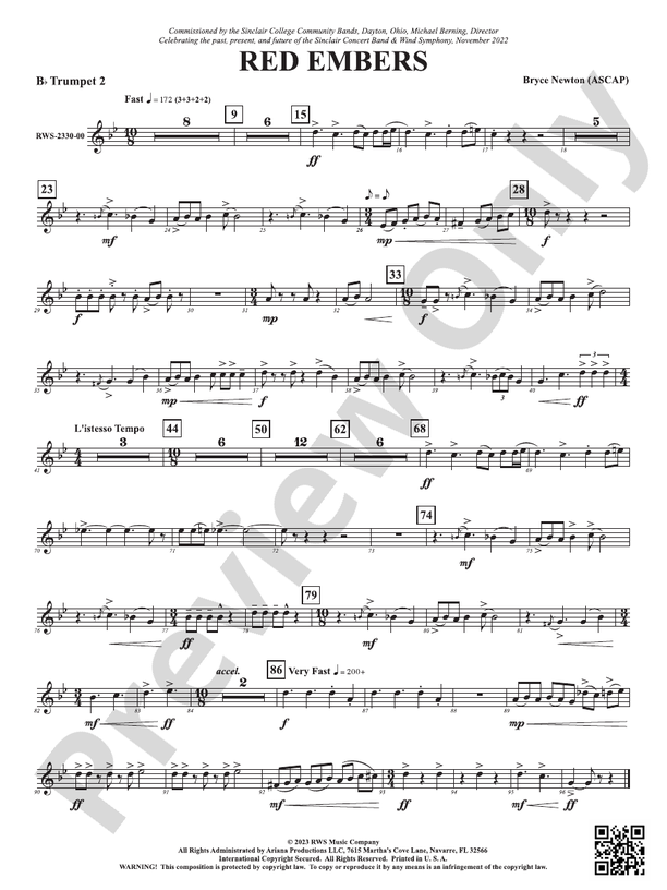 Red Embers: 2nd B-flat Trumpet: 2nd B-flat Trumpet Part: Bryce Newton - Digital Sheet Music Download