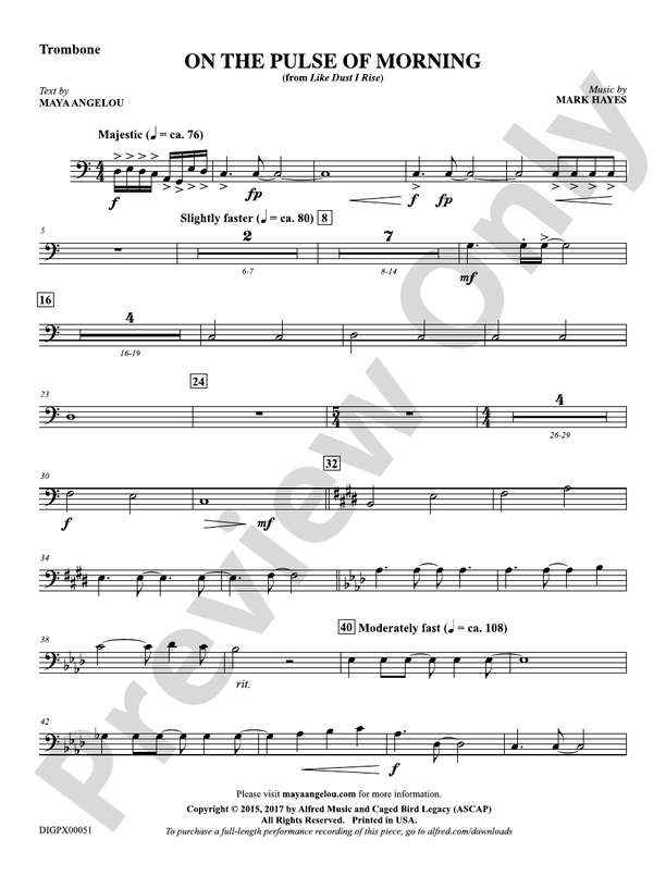On the Pulse of Morning: 1st Trombone: 1st Trombone Part - Digital ...