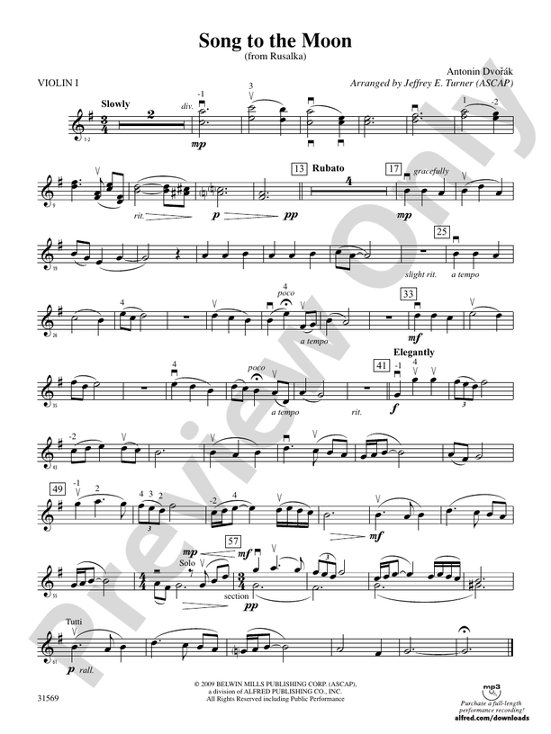 Song to the Moon (From Rusalka): 1st Violin: 1st Violin Part - Digital ...