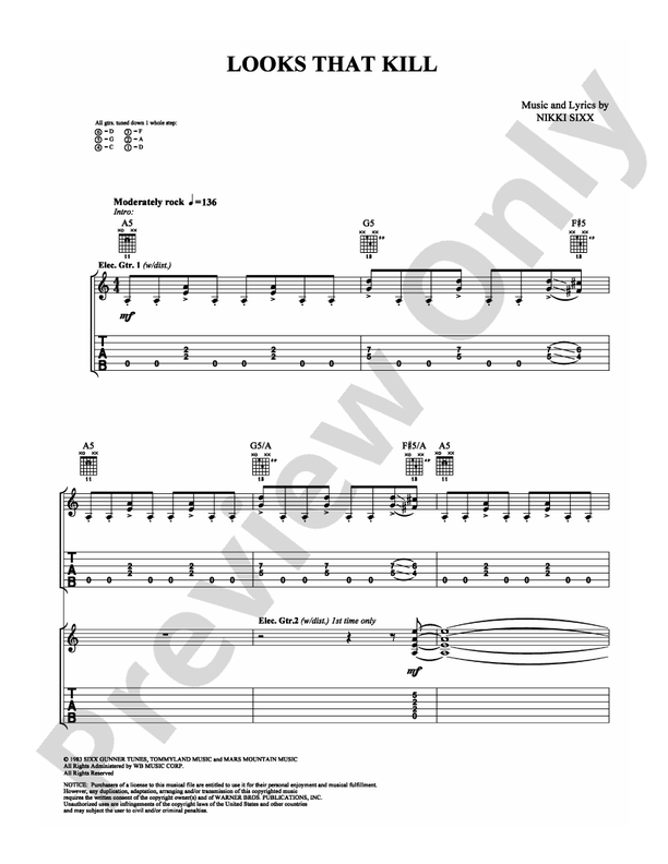 Looks That Kill: Guitar TAB: Motley Crue - Digital Sheet Music Download