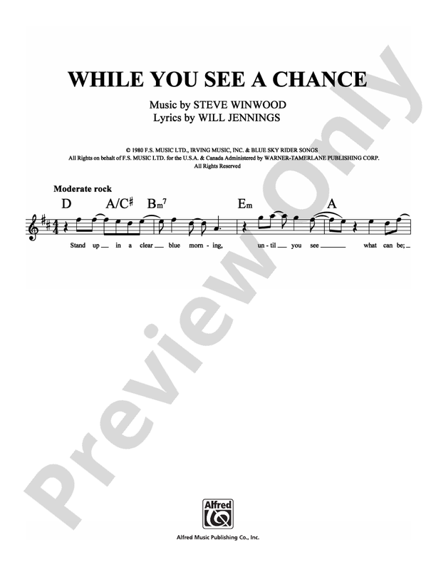 While You See a Chance: Lead Sheet: Steve Winwood - Digital Sheet Music Download
