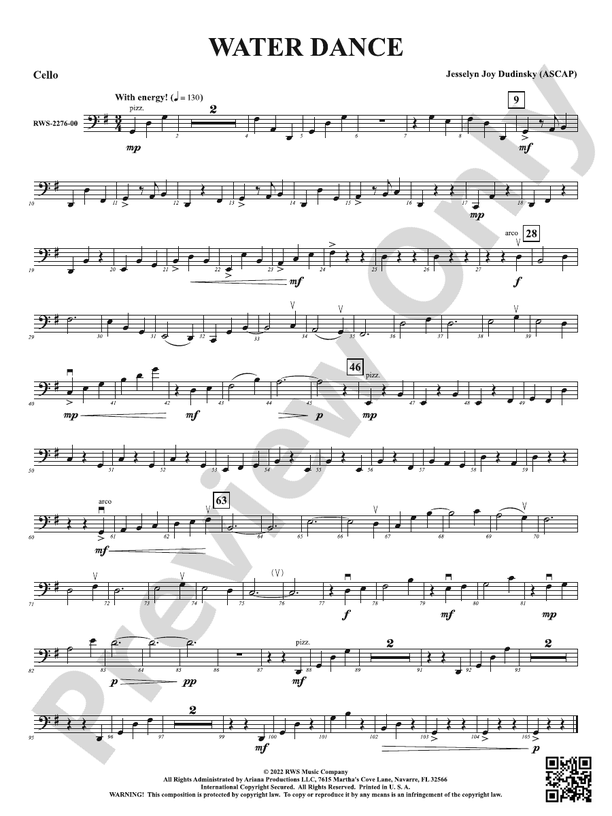 Water Dance: Cello: Cello Part: Jesselyn Joy Dudinsky - Digital Sheet ...