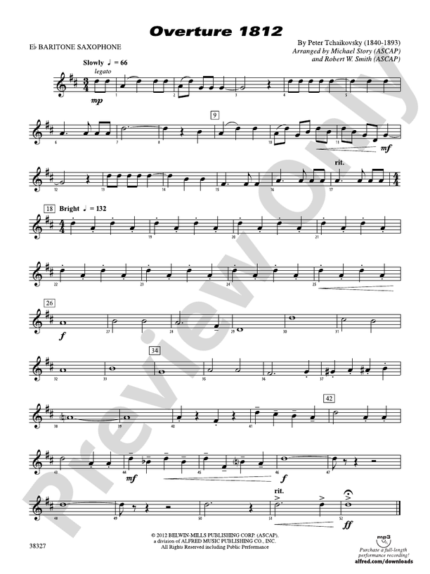 Overture 1812: E-flat Baritone Saxophone: E-flat Baritone Saxophone Part - Digital Sheet Music ...