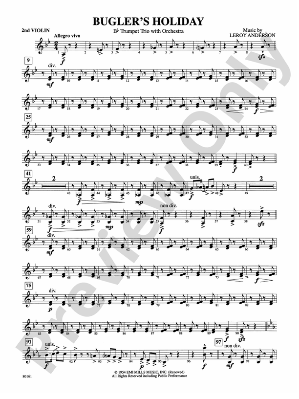 Bugler's Holiday: 2nd Violin: 2nd Violin Part - Digital Sheet Music Download