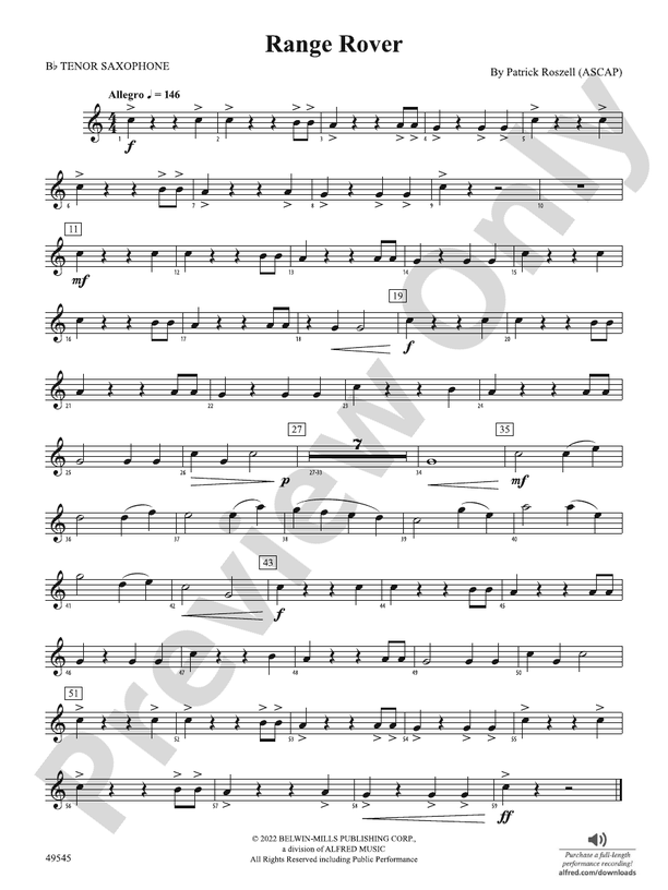 Range Rover: B-flat Tenor Saxophone: B-flat Tenor Saxophone Part ...