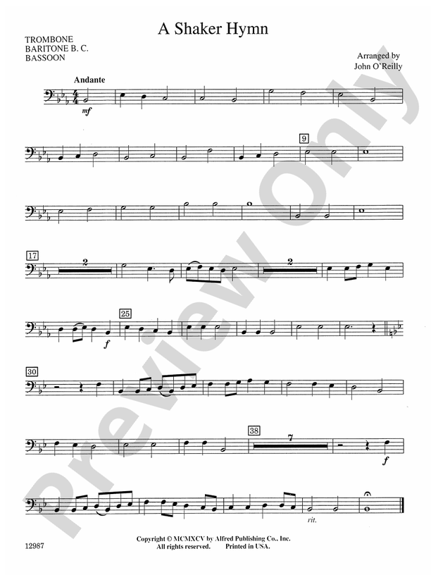 A Shaker Hymn: 1st Trombone: 1st Trombone Part - Digital Sheet Music ...