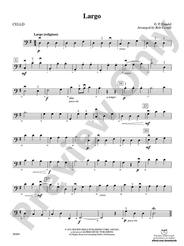 Largo: Cello: Cello Part - Digital Sheet Music Download