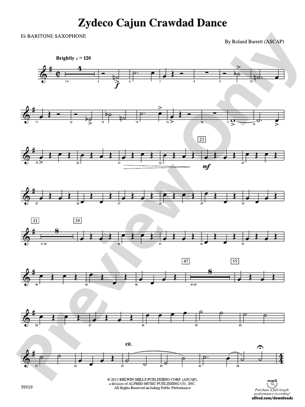 Zydeco Cajun Crawdad Dance: E-flat Baritone Saxophone: E-flat Baritone ...