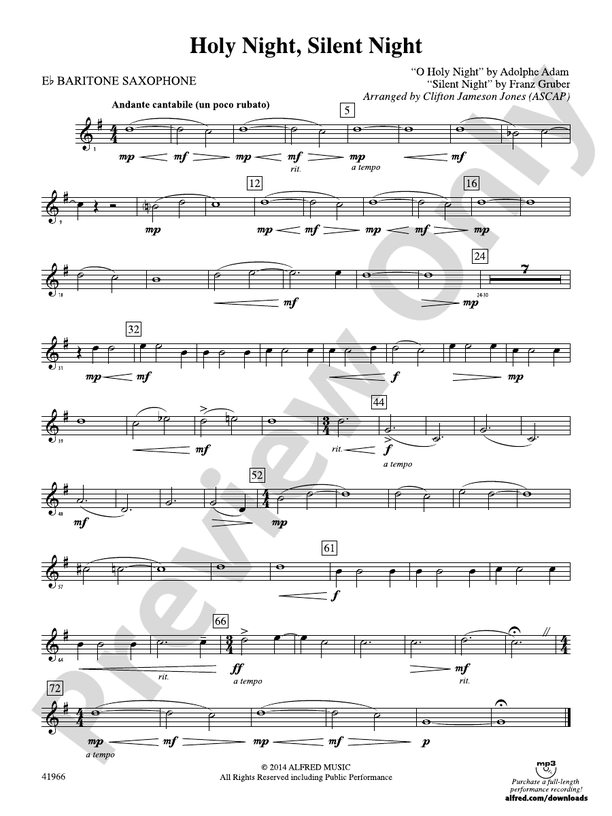 Holy Night, Silent Night: E-flat Baritone Saxophone: E-flat Baritone ...