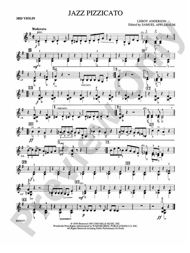 Jazz Pizzicato: 3rd Violin (Viola [TC]): 3rd Violin (Viola [TC]) Part - Digital Sheet Music Download