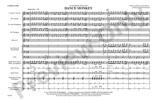 Dance Monkey: Score: Marching Band Score - Digital Sheet Music Download