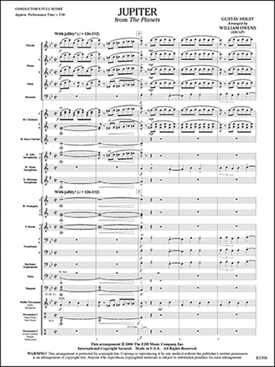 Jupiter: Concert Band Conductor Score: Gustav Holst | Sheet Music