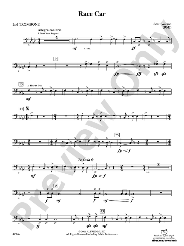 Race Car: 2nd Trombone: 2nd Trombone Part - Digital Sheet Music Download