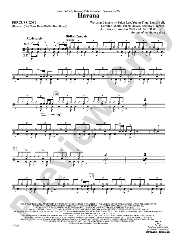 Havana: 1st Percussion: 1st Percussion Part - Digital Sheet Music Download