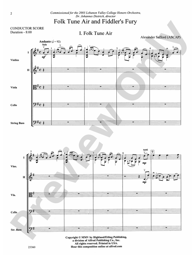 Folk Tune Air and Fiddler's Fury: String Orchestra Conductor Score ...