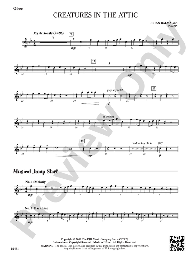 Creatures in the Attic: Oboe: Oboe Part: Brian Balmages - Digital Sheet ...