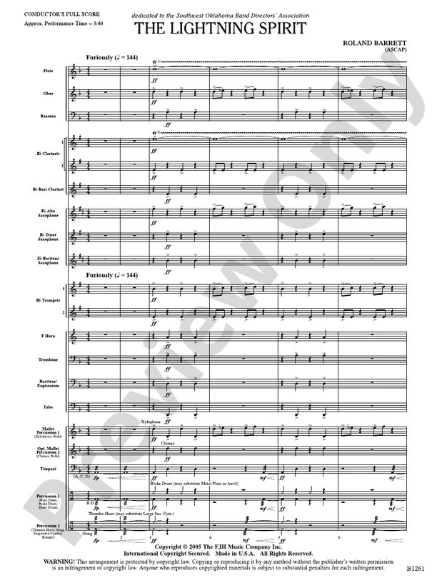 The Lightning Spirit: Score: Concert Band Score: Roland Barrett ...