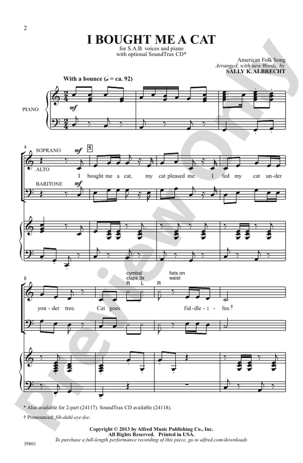 I Bought Me a Cat: SAB Choral Octavo - Digital Sheet Music Download