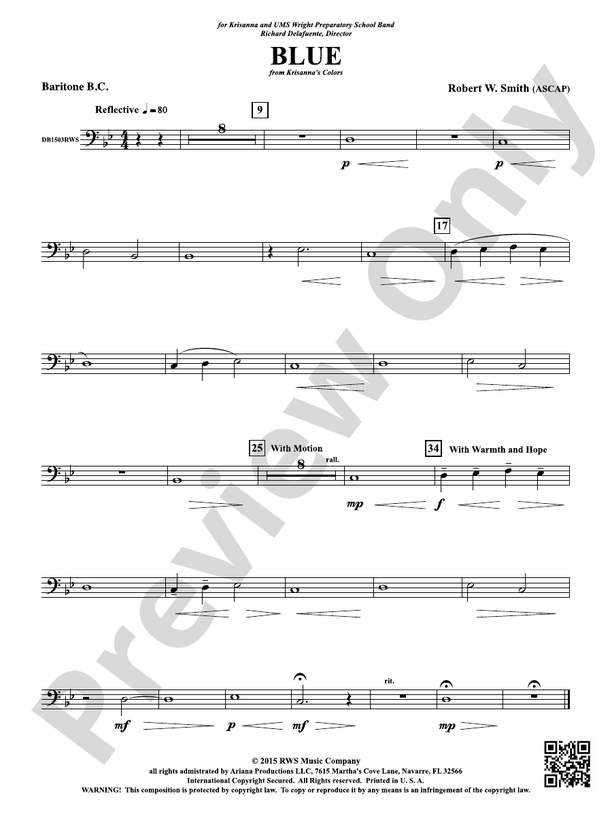 Blue: Baritone B.C.: Baritone B.C. Part: Robert W. Smith - Digital Sheet Music Download