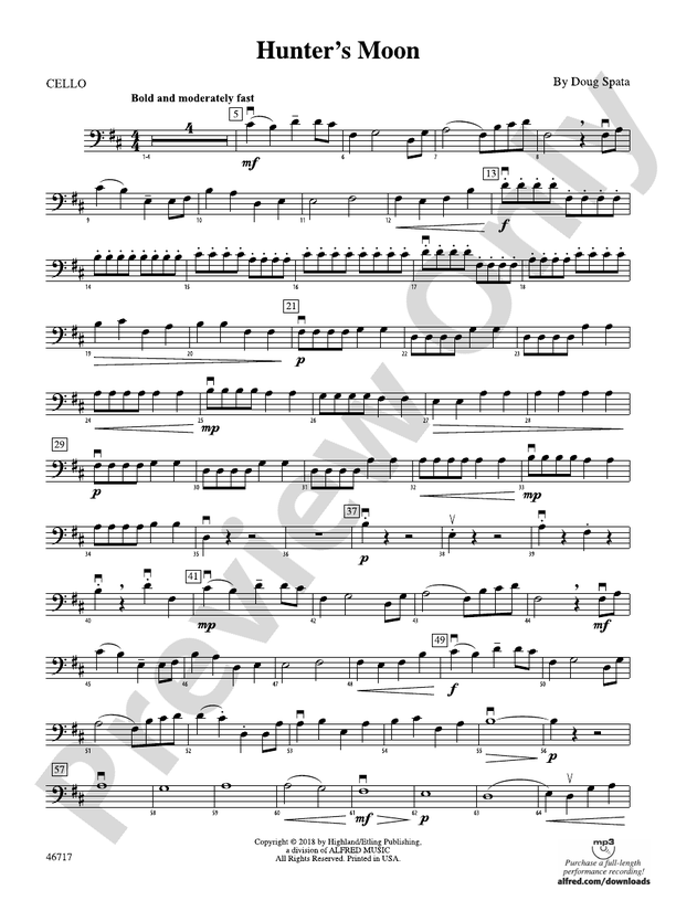 Hunter's Moon: Cello: Cello Part - Digital Sheet Music Download