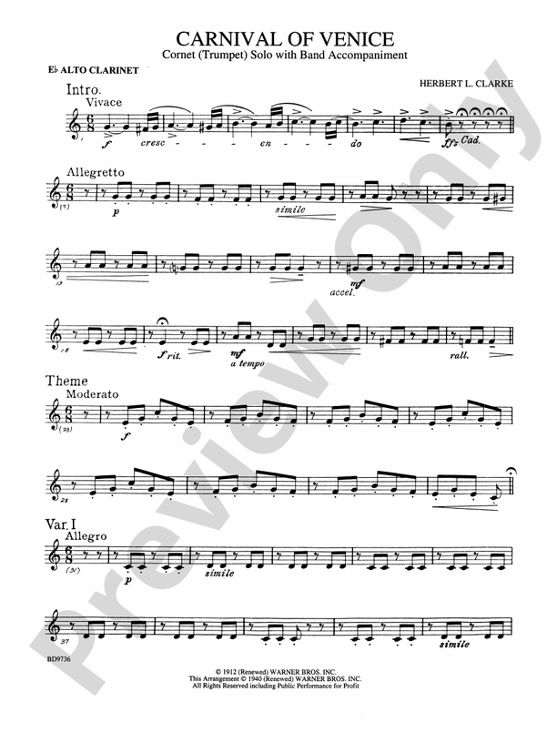 Carnival of Venice (Cornet (Trumpet) Solo with Band Accompaniment): E ...