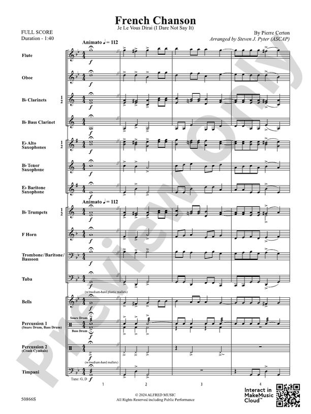 French Chanson: Concert Band Conductor Score & Parts: Pierre Certon ...