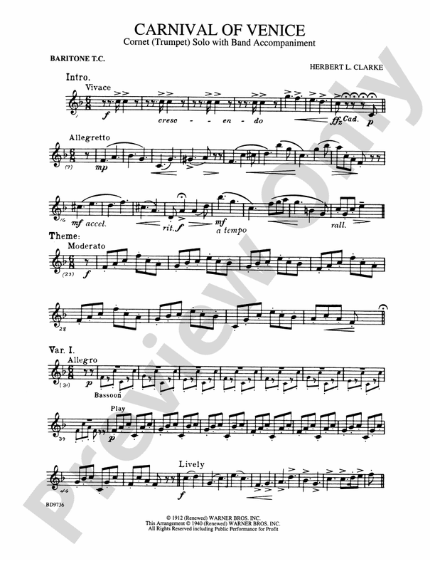 Carnival of Venice (Cornet (Trumpet) Solo with Band Accompaniment ...