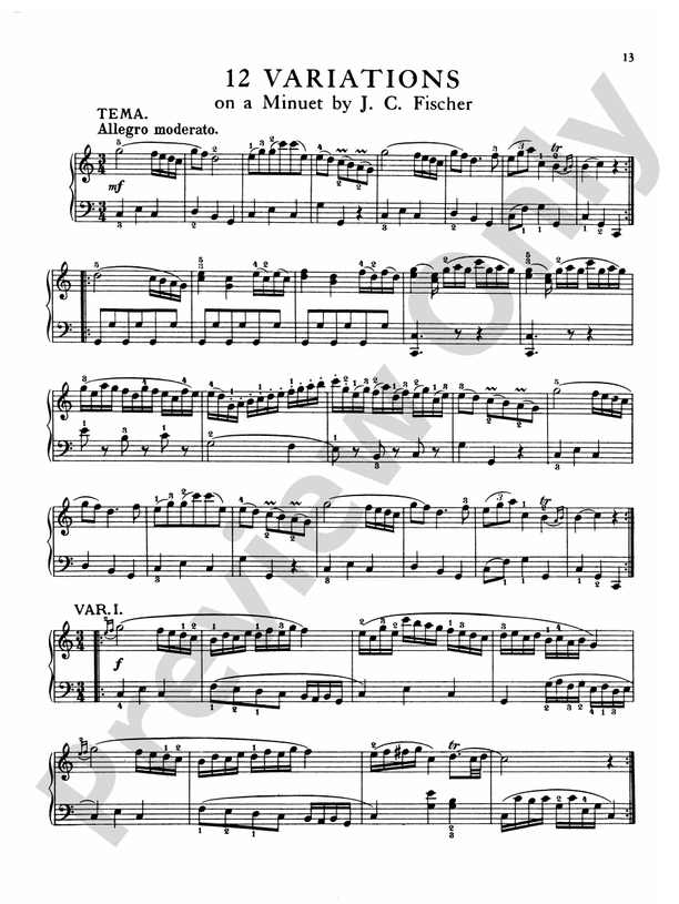 Mozart: Variations, Complete: 12 Variations on a Minuet by Fischer, K. 179 Part - Digital Sheet ...